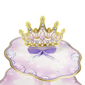 Purple Cupcake Stand for Girls Birthday Party Decorations Lavender Floral Crown Theme Coming of Age Quinceanera Party Cake Serving Tray Princess Wedding Bridal Baby Shower Party Supplies