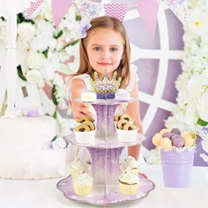 Purple Cupcake Stand for Girls Birthday Party Decorations Lavender Floral Crown Theme Coming of Age Quinceanera Party Cake Serving Tray Princess Wedding Bridal Baby Shower Party Supplies