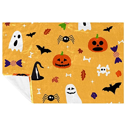 Halloween Ghosts Pumpkin Spiderweb Bat Prints Soft Warm Cozy Blanket Throw for Bed Couch Sofa Picnic Camping Beach, 150×100cm