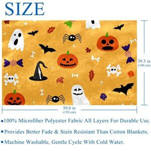 Halloween Ghosts Pumpkin Spiderweb Bat Prints Soft Warm Cozy Blanket Throw for Bed Couch Sofa Picnic Camping Beach, 150×100cm