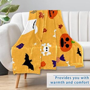 Halloween Ghosts Pumpkin Spiderweb Bat Prints Soft Warm Cozy Blanket Throw for Bed Couch Sofa Picnic Camping Beach, 150×100cm