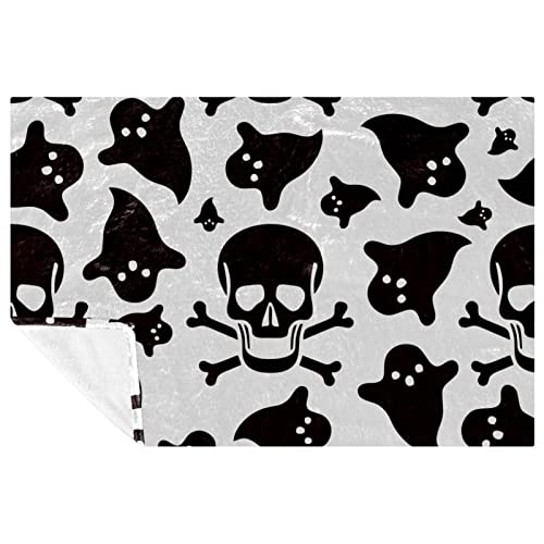 Halloween Skull Ghost Prints Soft Warm Cozy Blanket Throw for Bed Couch Sofa Picnic Camping Beach, 150×100cm