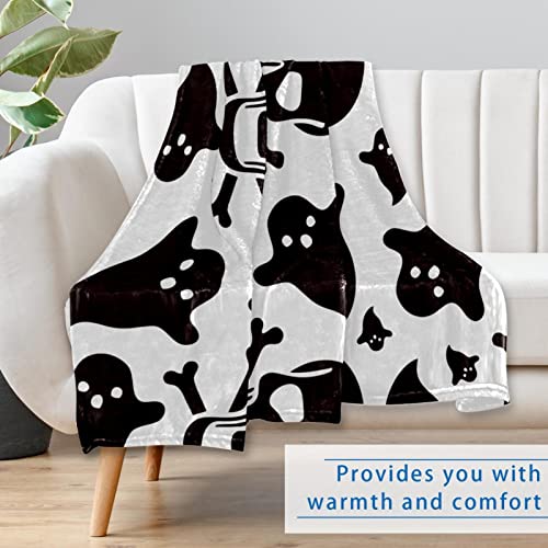 Halloween Skull Ghost Prints Soft Warm Cozy Blanket Throw for Bed Couch Sofa Picnic Camping Beach, 150×100cm