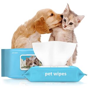 whomass pet wipes for dog and cat，6" x 8“ standard cleans ears,face,paws,butt,body and eye-multipurpose grooming wipes (100 count)