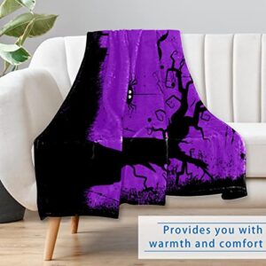 Purple Halloween Bats Tree Tomb Prints Soft Warm Cozy Blanket Throw for Bed Couch Sofa Picnic Camping Beach, 150×100cm