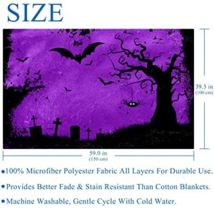 Purple Halloween Bats Tree Tomb Prints Soft Warm Cozy Blanket Throw for Bed Couch Sofa Picnic Camping Beach, 150×100cm