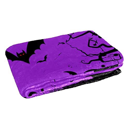 Purple Halloween Bats Tree Tomb Prints Soft Warm Cozy Blanket Throw for Bed Couch Sofa Picnic Camping Beach, 150×100cm