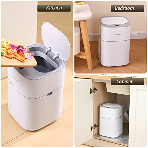 MOPALL Bathroom Trash Can with lids, 4 Gallon Automatic Trash Cans Touchless, Auto-Seal Motion Sensor Trash Can, Smart Trash Can with Waterproof Design, Kitchen Garbage Can, White and Grey