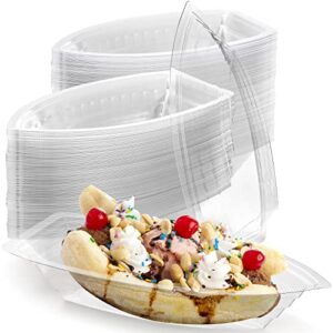 zeayea 120 pack banana split boat plate, 12 oz disposable plastic food boats, food grade ice cream sundae serving bowls for snack, salad, chip, dessert bowls for party, restaurants, home