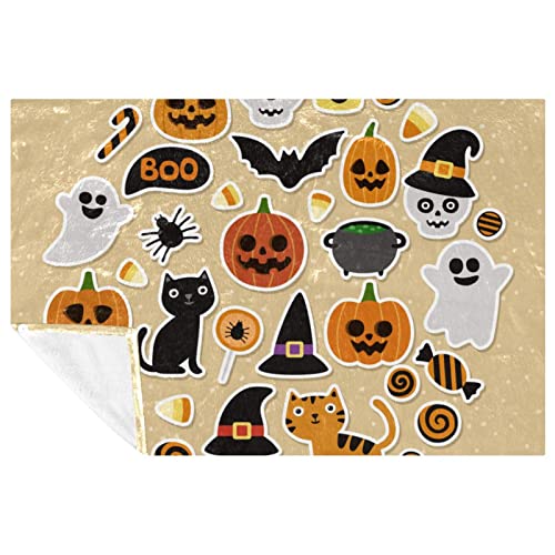 Halloween Icons Prints Soft Warm Cozy Blanket Throw for Bed Couch Sofa Picnic Camping Beach, 150×100cm