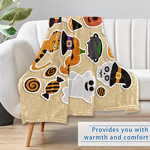 Halloween Icons Prints Soft Warm Cozy Blanket Throw for Bed Couch Sofa Picnic Camping Beach, 150×100cm