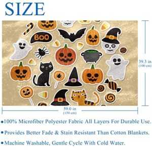 Halloween Icons Prints Soft Warm Cozy Blanket Throw for Bed Couch Sofa Picnic Camping Beach, 150×100cm