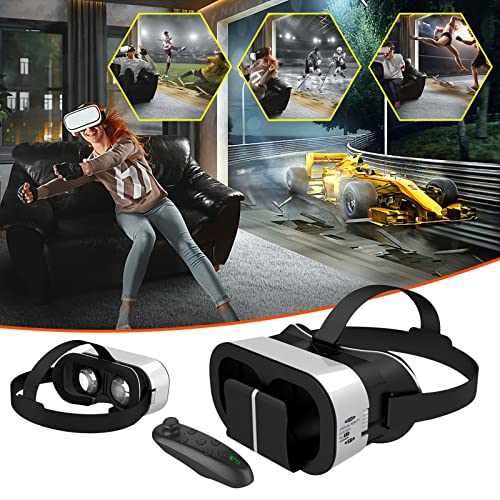 3D VR Glasses with Remote Control, Reality Glasses for Mobile Phones with Goggles Suitable for Movies with Remote Control,360 ° Panoramic Immersive Experience, Compatible with iOS& Android