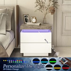 LED Nightstand with Charging Station - Solid Wood LED Bedside Tables End Side Table with 2 USB Ports and 2 AC Outlets - Easy Assembly Modern Night Stands for Bedroom with 2 Sliding Drawers - White