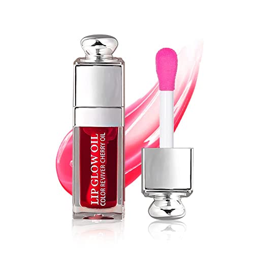 Plumping Lip Oil, Long Lasting Hydrating Gloss Tinted Balm Non-sticky Revitalizing, Tinting Care Oil for Dry (CHERRY)