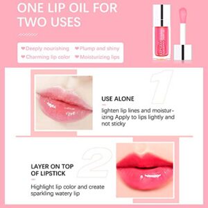 Plumping Lip Oil, Long Lasting Hydrating Gloss Tinted Balm Non-sticky Revitalizing, Tinting Care Oil for Dry (CHERRY)