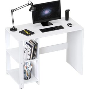 shw home office computer desk with shelves, white