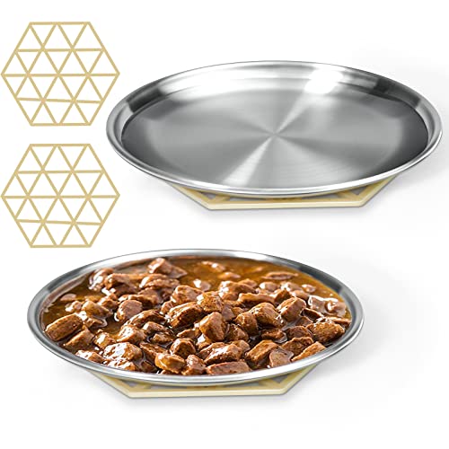 Stainless Steel Cat Dishes for Food and Water Bowls for Small Pets Relief of Whisker Fatigue -2 Sets Shallow Style