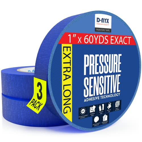 Professional Painters Tape 1inch x 60 Yards | Sharp Edge Line Technology Residue-Free MultiSurface Painter Tape | Automotive Refinish Paper Masking Paint Rolls for Wall Art Renovation (3 PACK -BLUE)