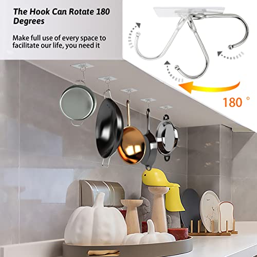 Large Adhesive Hooks, 16 Pack Heavy Duty Hold 44lb(Max) Sticky Hooks, Waterproof and Rustproof Wall Hooks for Hanging, Self-Adhesive Traceless Clear Wall Hooks to Use for Kitchen Bathroom Home Office