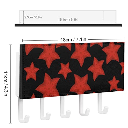 Red Starfish PU Leather Wall Mounted Key Hook Organizer Hanging Key Holder Decoration