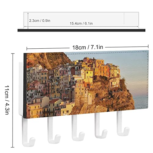 Manarola at Sunset PU Leather Wall Mounted Key Hook Organizer Hanging Key Holder Decoration