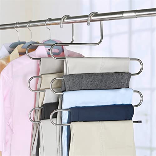 Pants Hanger Multi-Layer Non-Slip S-Shape Trousers Hangers Stainless Steel Clothes Hanger Closet Storage Organizer for Tie Scarf Jeans Pants(5-Layer,1 Pack)