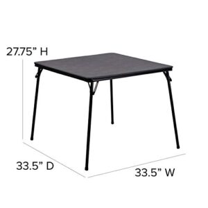 HBCY Creations 5 Piece Commercial Folding Card Table and Chair Set - Black Vinyl Tabletop - Black Metal Frames - Seating for 4