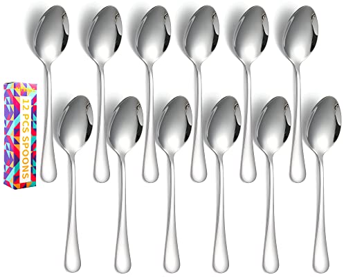 Teaspoons silverware, 12 pcs Stainless Steel Silverware Spoon Only, 6.7 inch Soup Spoon, Home Kitchen Essential Cutlery Utensils for Outdoor Camping BBQ