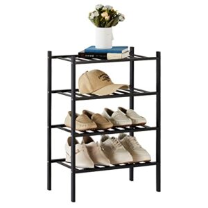 trenect shoe rack for entryway closet 4 tier narrow shoe rack stackable organizer storage bamboo shoe rack vertical small shoe rack shelf free standing shoe racks 11 * 17.7 * 26.2 inches (black)