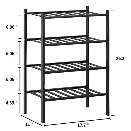 Trenect Shoe Rack for Entryway Closet 4 Tier Narrow Shoe Rack Stackable Organizer Storage Bamboo Shoe Rack Vertical Small Shoe Rack Shelf Free Standing Shoe Racks 11 * 17.7 * 26.2 Inches (Black)