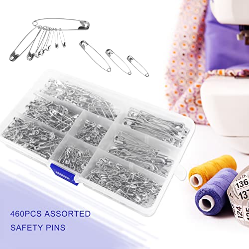 YULIKTOR Safety Pins, Safety Pins Assorted, 460 Pack, Assorted Safety Pins, Safety Pin, Small Safety Pins, Safety Pins Bulk, Large Safety Pins, Safety Pins for Clothes