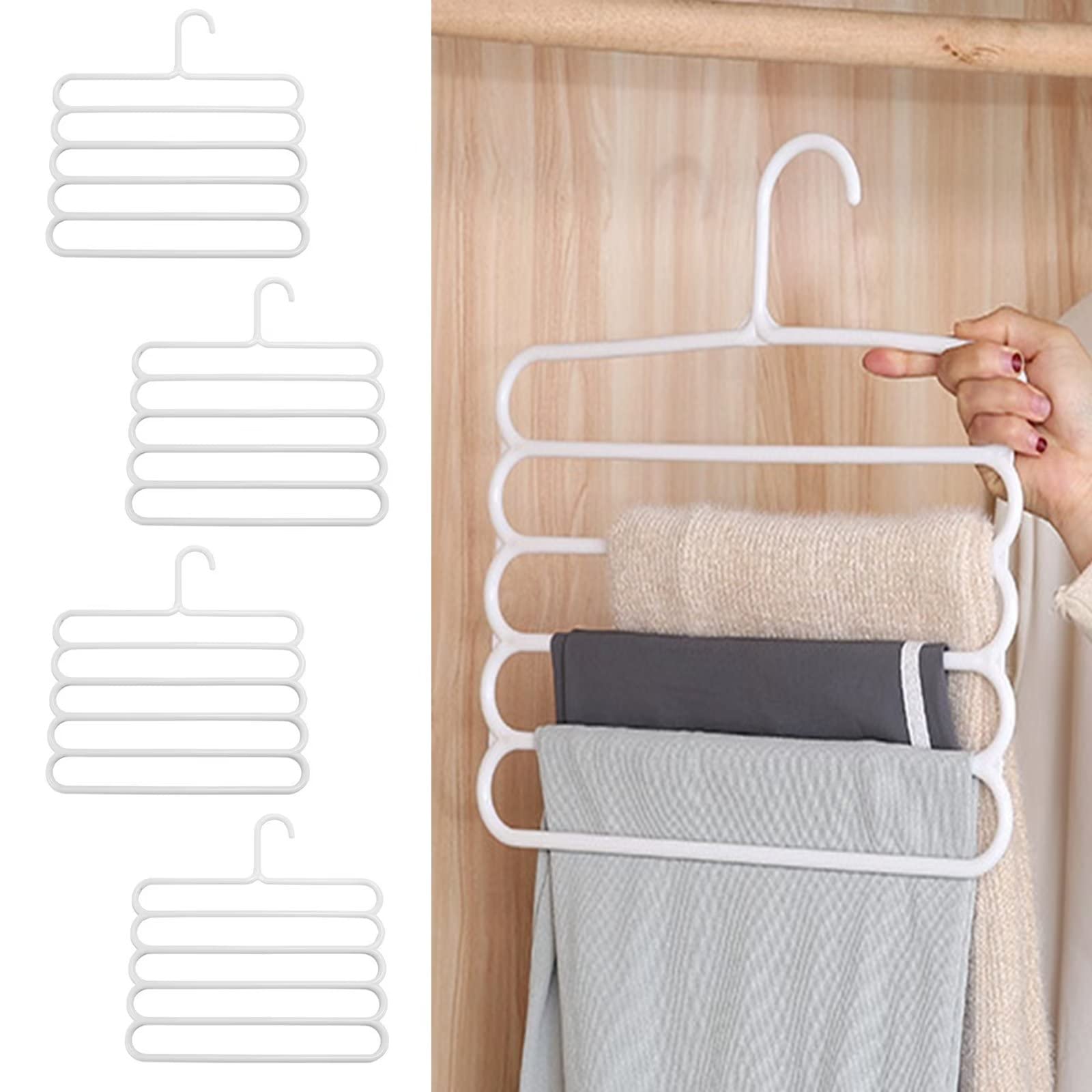 4Pack Pants Hangers Space Saving Multifunctional Hanger Scarf Storage Hanger Closet Storage Organizer for Tie Scarf Jeans Pants(5-Layer)