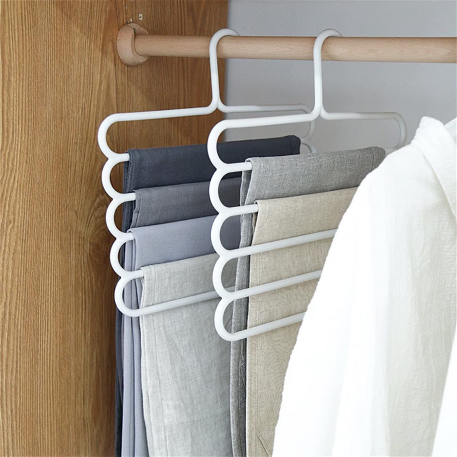 4Pack Pants Hangers Space Saving Multifunctional Hanger Scarf Storage Hanger Closet Storage Organizer for Tie Scarf Jeans Pants(5-Layer)