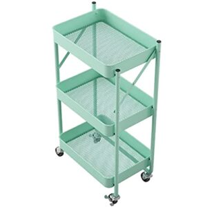 n/a metal 3 tier folding trolley wheeled kitchen storage shelf trolley (color : a, size : 78cm*45cm)