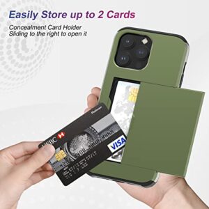 Arichoe for iPhone 14 Pro Wallet Case with Card Holder Heavy Duty Protective Wallet Case with [2 Pack] Screen Protector Shockproof Hidden Card iPhone 14 Pro Wallet Case for Women Men Green