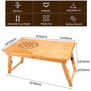 Bamboo Laptop Desk Bed Tray,Foldable Adjustable Laptop Bed Desk Bamboo Laptop Bed Stand,Serving Bed Tray Breakfast Table Tilting Top