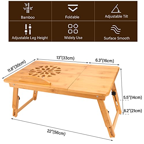 Bamboo Laptop Desk Bed Tray,Foldable Adjustable Laptop Bed Desk Bamboo Laptop Bed Stand,Serving Bed Tray Breakfast Table Tilting Top