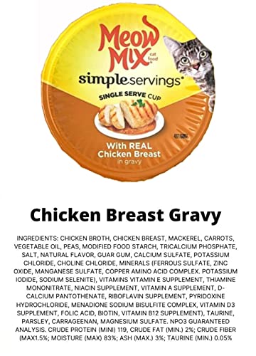 ILC Buy Meow Mix Simple Servings Variety Bundle| 6 Flavors,(2) Each: Chicken Turkey, Tuna Whitefish, Chicken Beef, Tuna Salmon, Chicken Breast, Tuna Shrimp (1.3 OZ) Plus Foam cat Toy Ball Magnet.