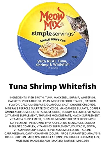 ILC Buy Meow Mix Simple Servings Variety Bundle| 6 Flavors,(2) Each: Chicken Turkey, Tuna Whitefish, Chicken Beef, Tuna Salmon, Chicken Breast, Tuna Shrimp (1.3 OZ) Plus Foam cat Toy Ball Magnet.