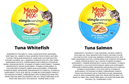 ILC Buy Meow Mix Simple Servings Variety Bundle| 6 Flavors,(2) Each: Chicken Turkey, Tuna Whitefish, Chicken Beef, Tuna Salmon, Chicken Breast, Tuna Shrimp (1.3 OZ) Plus Foam cat Toy Ball Magnet.