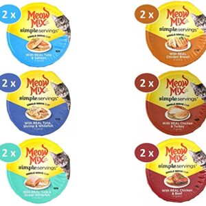 ILC Buy Meow Mix Simple Servings Variety Bundle| 6 Flavors,(2) Each: Chicken Turkey, Tuna Whitefish, Chicken Beef, Tuna Salmon, Chicken Breast, Tuna Shrimp (1.3 OZ) Plus Foam cat Toy Ball Magnet.