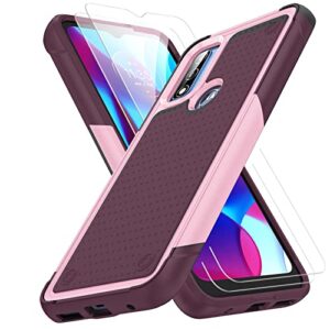 aymecl for moto g pure phone case, moto g power 2022 case with nano explosion-proof film[2 pack], military grade dual-layer heavy duty protection case for moto g pure 2021-pink/rose red