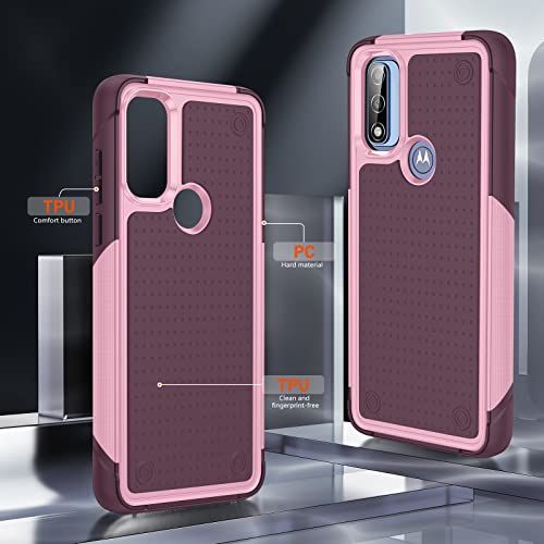 AYMECL for Moto G Pure Phone Case, Moto G Power 2022 Case with Nano Explosion-Proof Film[2 Pack], Military Grade Dual-Layer Heavy Duty Protection Case for Moto G Pure 2021-Pink/Rose Red