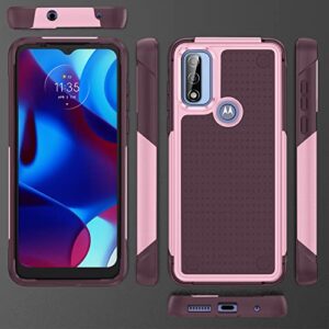 AYMECL for Moto G Pure Phone Case, Moto G Power 2022 Case with Nano Explosion-Proof Film[2 Pack], Military Grade Dual-Layer Heavy Duty Protection Case for Moto G Pure 2021-Pink/Rose Red