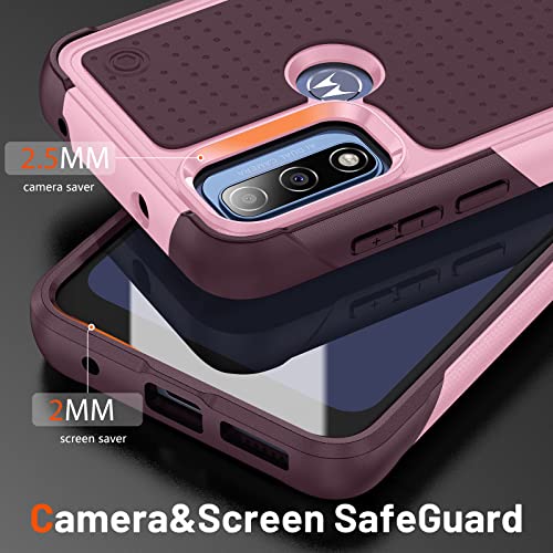 AYMECL for Moto G Pure Phone Case, Moto G Power 2022 Case with Nano Explosion-Proof Film[2 Pack], Military Grade Dual-Layer Heavy Duty Protection Case for Moto G Pure 2021-Pink/Rose Red