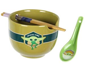 star wars the mandalorian grogu baby yoda snack time ramen noodle bundle with bowl, spoon, and chopsticks