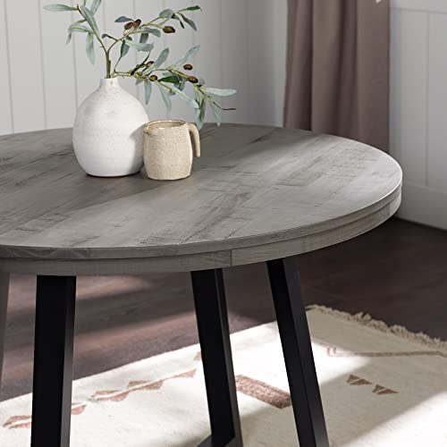 Walker Edison Rustic Solid Wood Distressed Round Kitchen Dining Room Table, 42 Inch, Grey