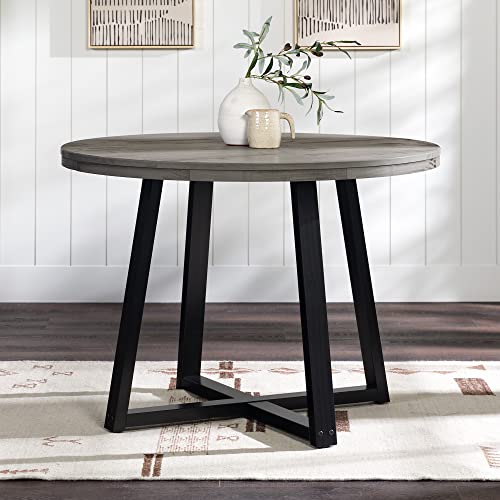 Walker Edison Rustic Solid Wood Distressed Round Kitchen Dining Room Table, 42 Inch, Grey