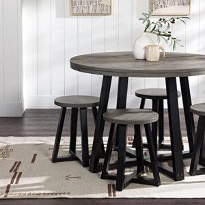 Walker Edison Rustic Solid Wood Distressed Round Kitchen Dining Room Table, 42 Inch, Grey